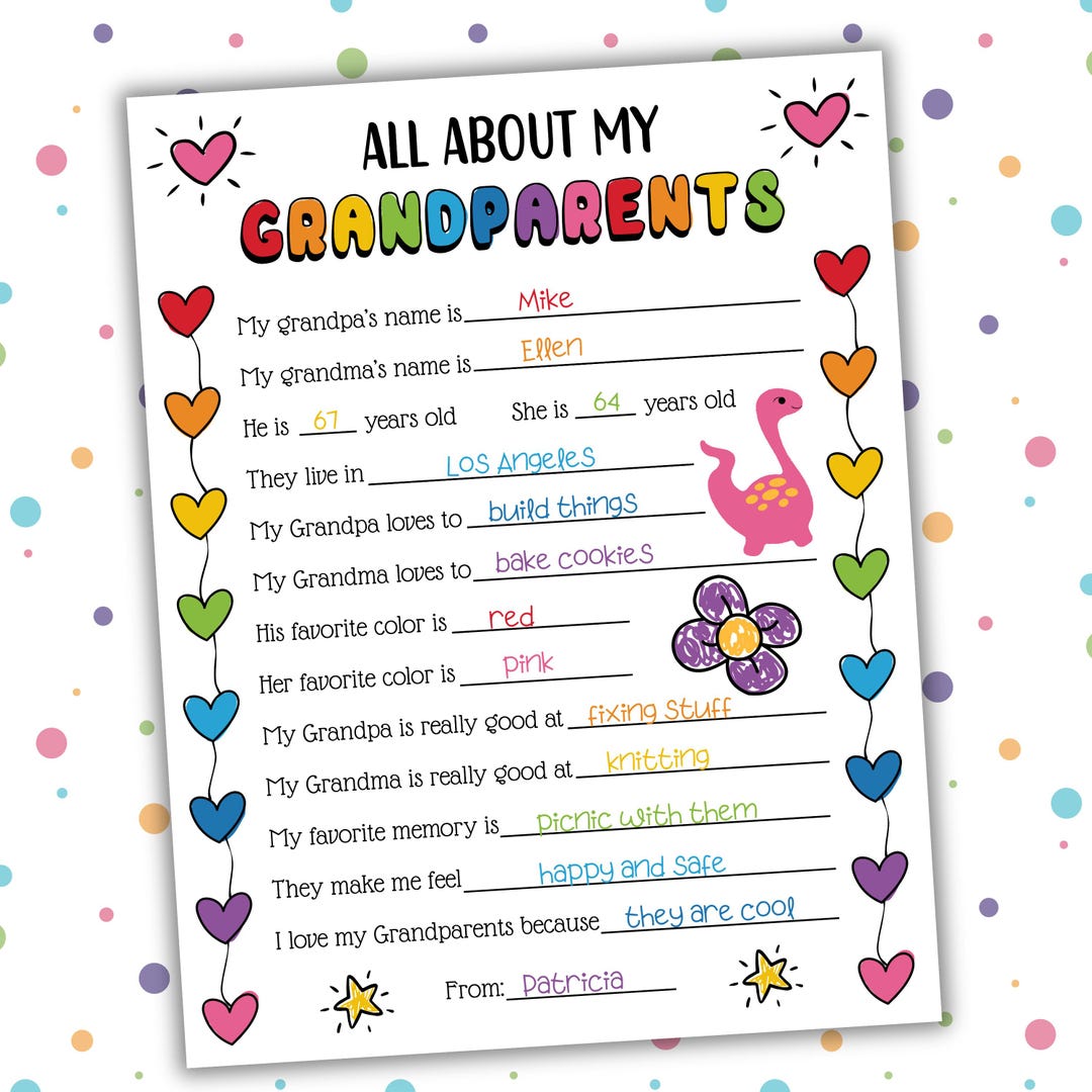 Grandparents Day Questionnaire | All About My Grandparents Worksheet ...