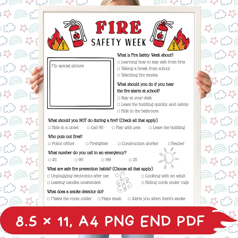 Fire Safety Week Worksheet: Kids Questionnaire & Coloring Pages ...