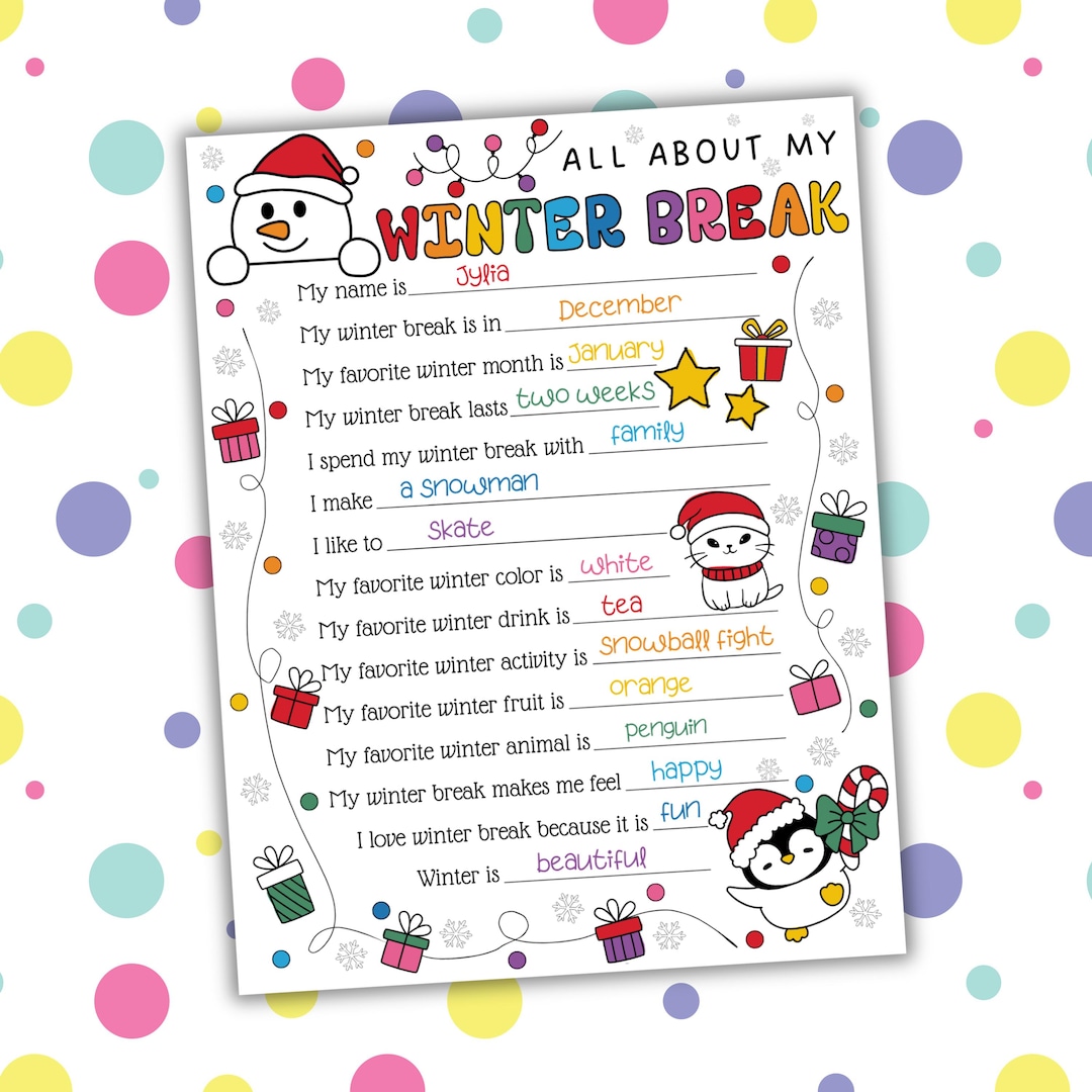 All About My Winter Break Worksheet | Coloring + Mini Questionnaire ...