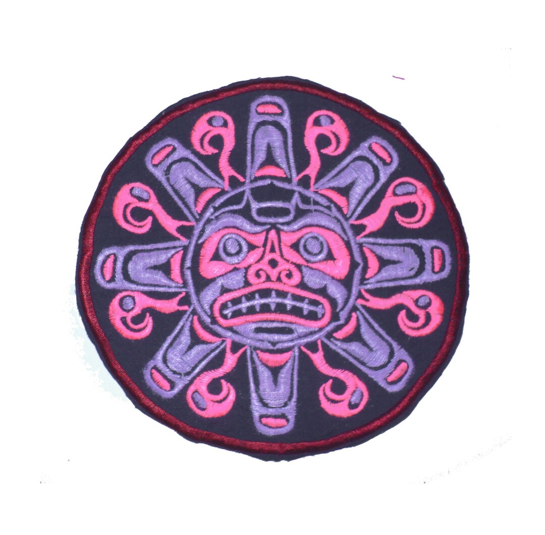 Tribal 17cm / 7inch Native Tribal Aztec Sun Face Patch Fluo Uvapplique ...