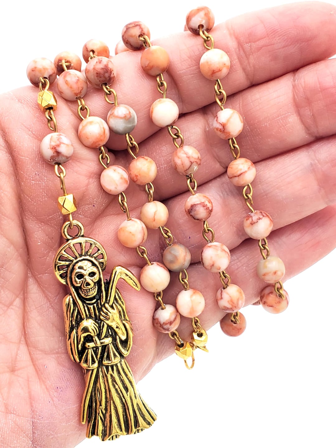Handmade Santa Muerte Rosary. Rosario La Santisima Muerte Curada. Holy ...