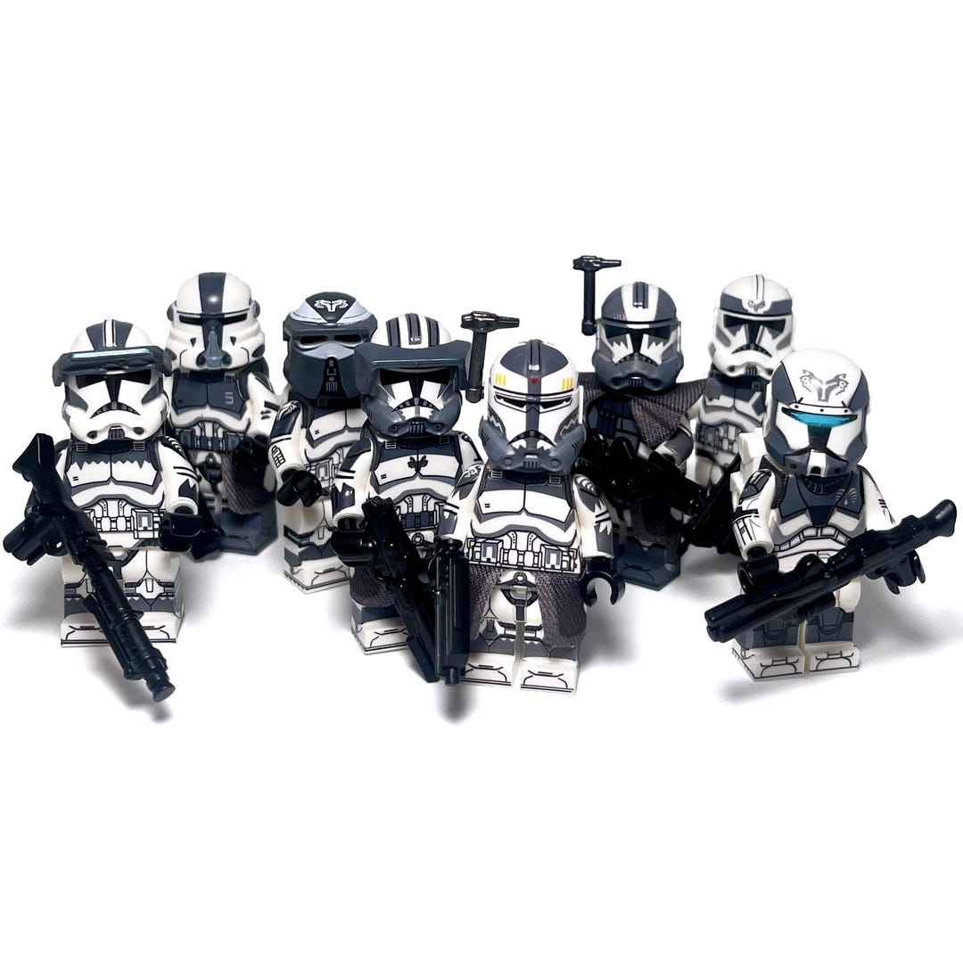 Wolf Pack Custom Minifigures Star Wars 104th Battalion Grey Clone Troopers Commander Wolffe ...