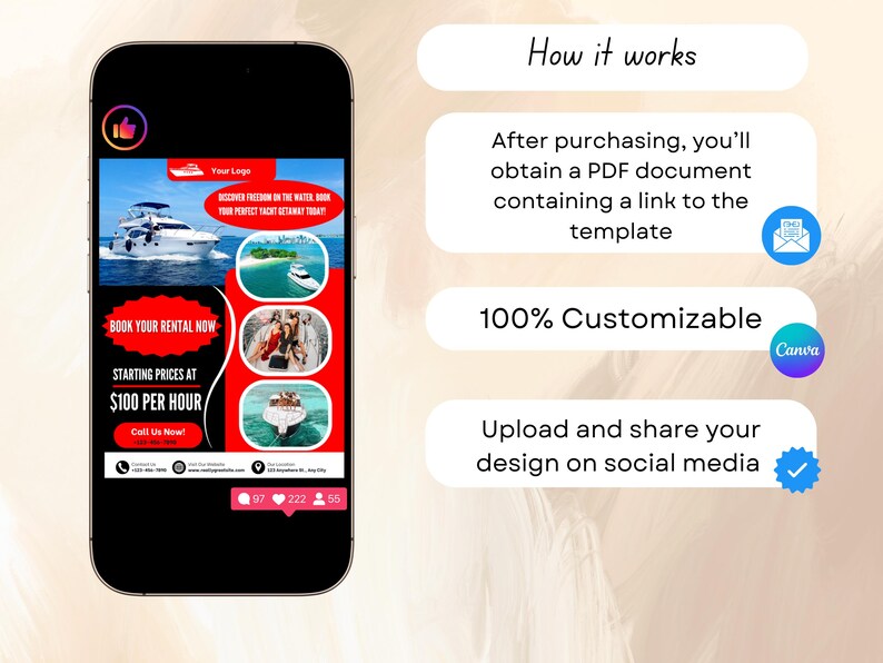 Yacht Rental Flyer and Rates Customizable Digital Download Canva ...