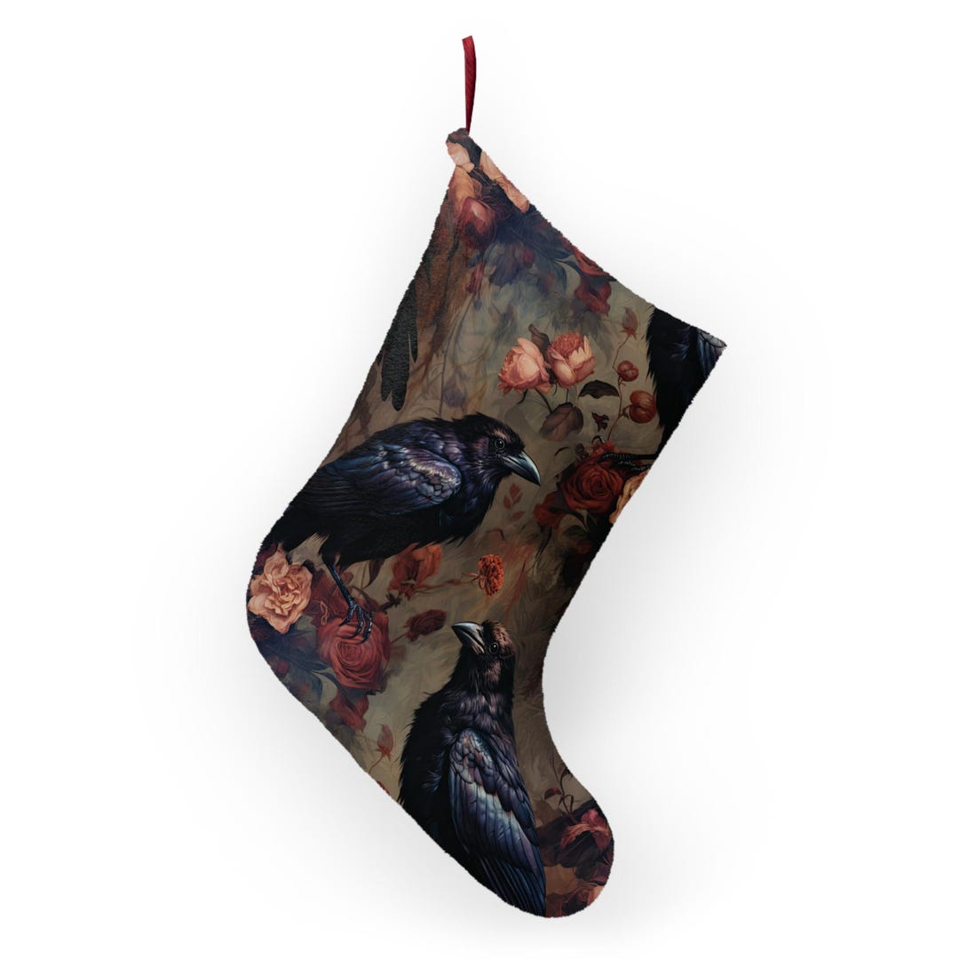 Goth Christmas Stocking Ravens With Flowers Crow Stocking Witchy Vibes ...