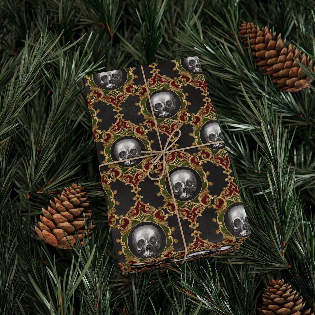 Gothic Wrapping Paper Black Skull With Filigree Gift Wrap Goth Gift ...