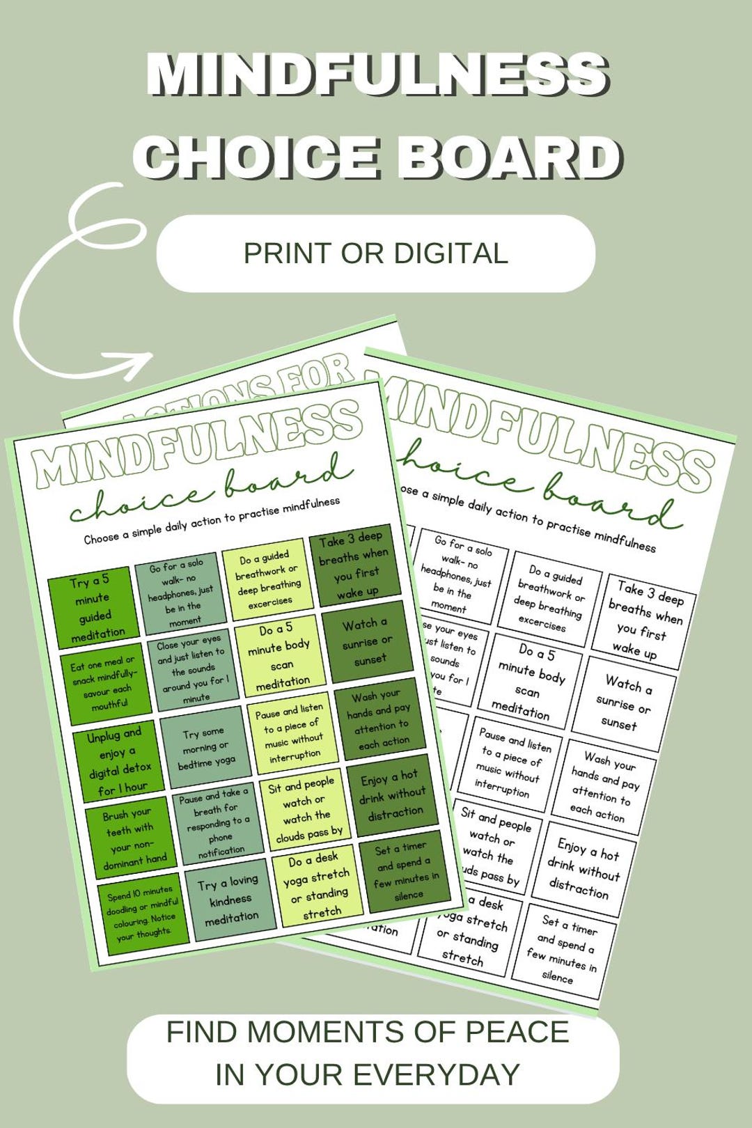 Daily Mindfulness Choice Board | Printable Self-care & Calm Activity ...