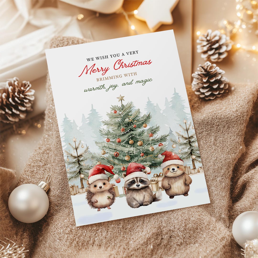 Cute Animal Christmas Card, Editable Christmas Card, Printable Festive ...