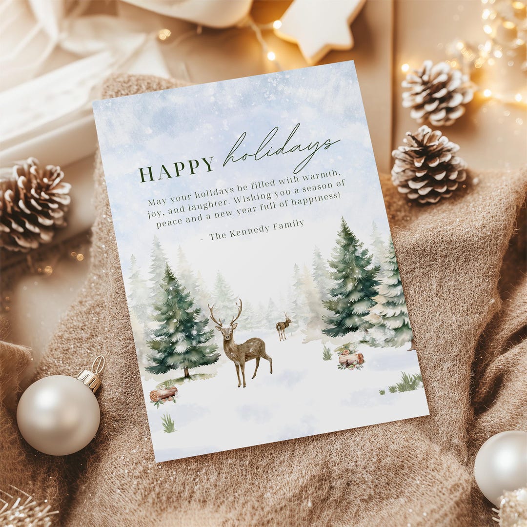 Festive Winter Holiday Card Template, Editable Holiday Greeting Card ...