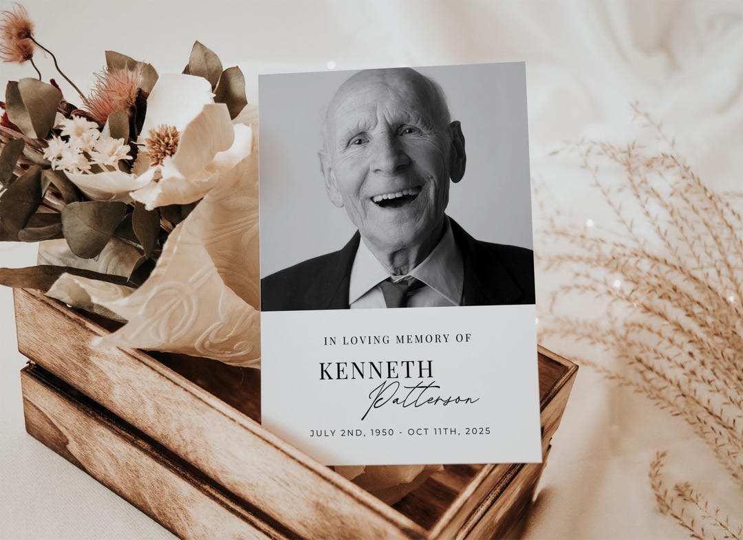 Modern Photo Funeral Program Template, Editable Funeral Program, Simple ...