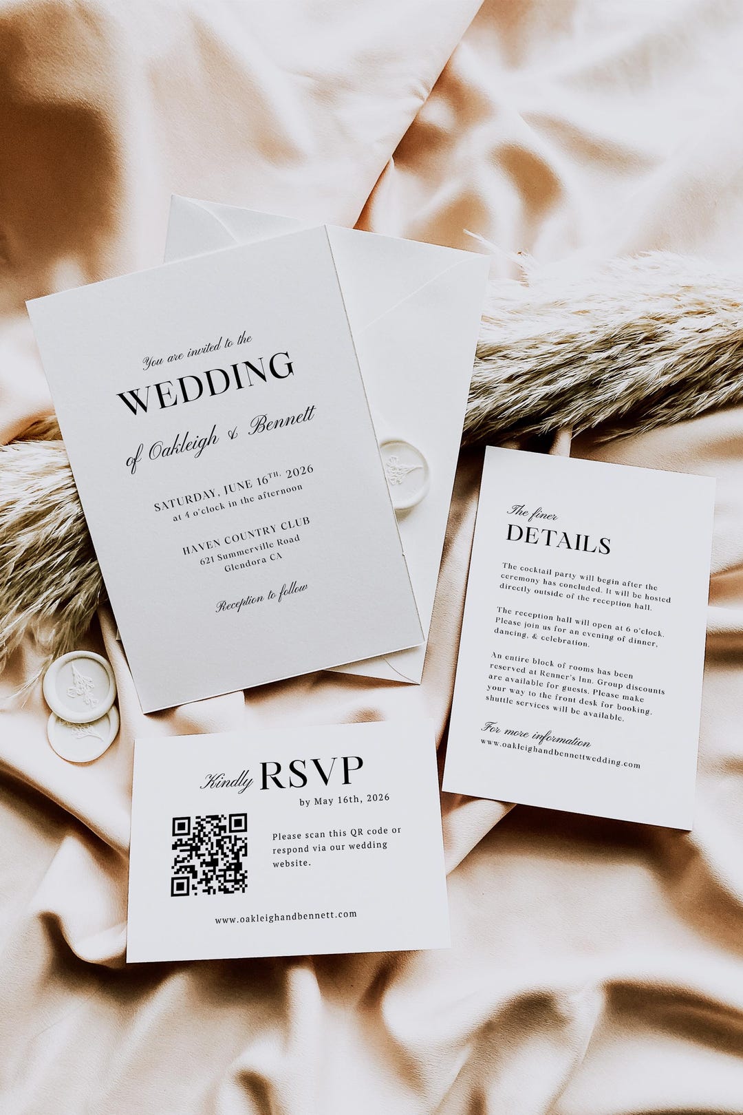 Simple Elegant Wedding Invitation Suite, Minimalist Cursive Wedding ...
