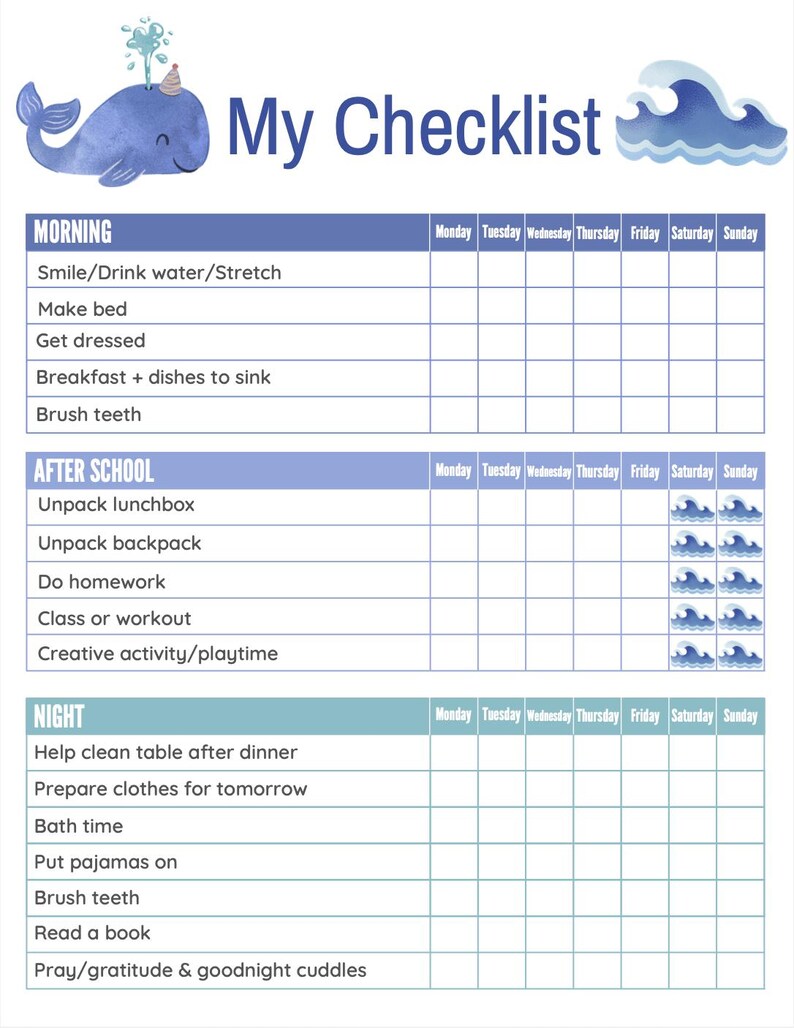 Daily Checklist for Kids - Etsy