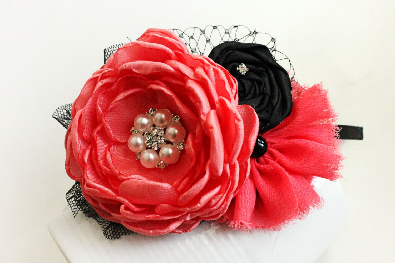 Coral and Black Headband - Etsy