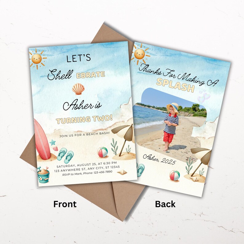 Beach Birthday Invitation | Toddler Beach Bash Party | Editable Canva ...
