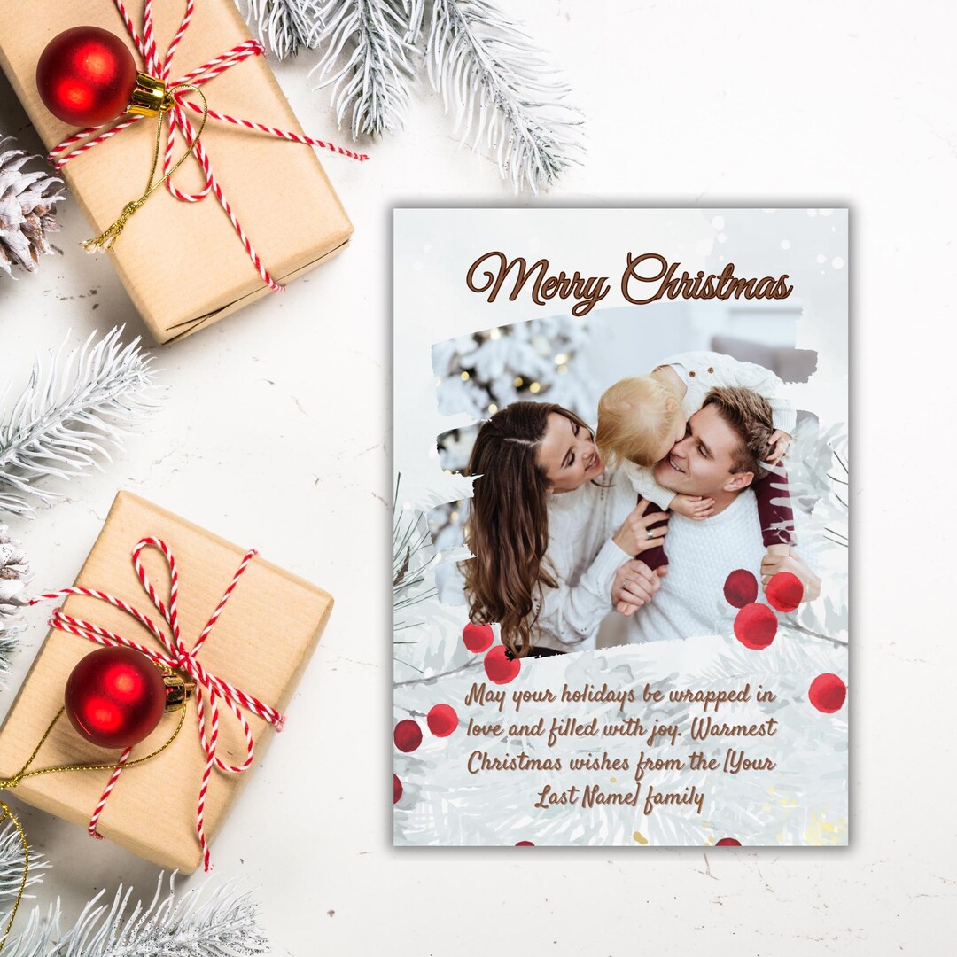 Cranberry Christmas Photo Card Template - Editable Canva Pro Design - Etsy