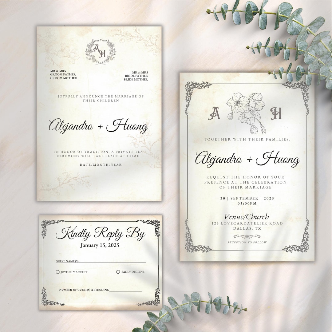 Regency-inspired Wedding Invitation Suite Multilingual Wedding Invite ...