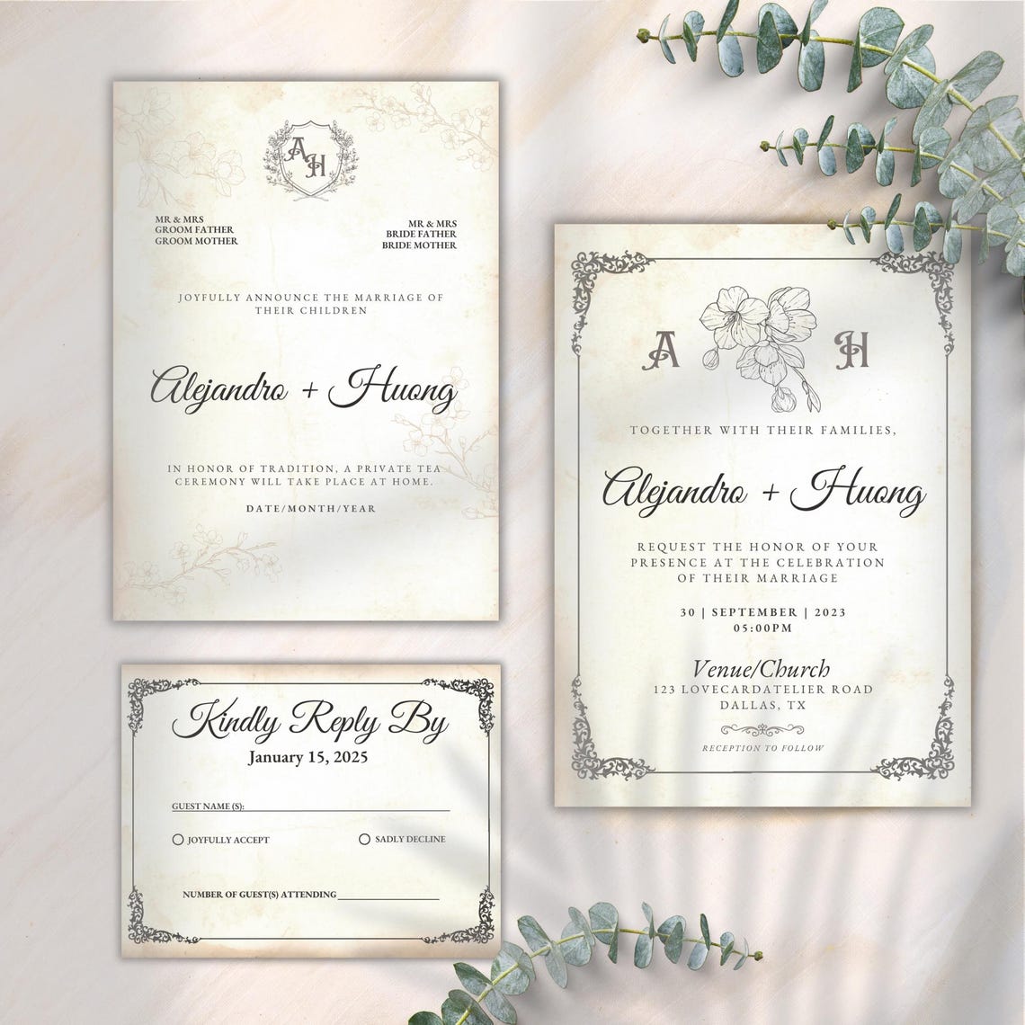 Regency-inspired Wedding Invitation Suite Multilingual Wedding Invite ...