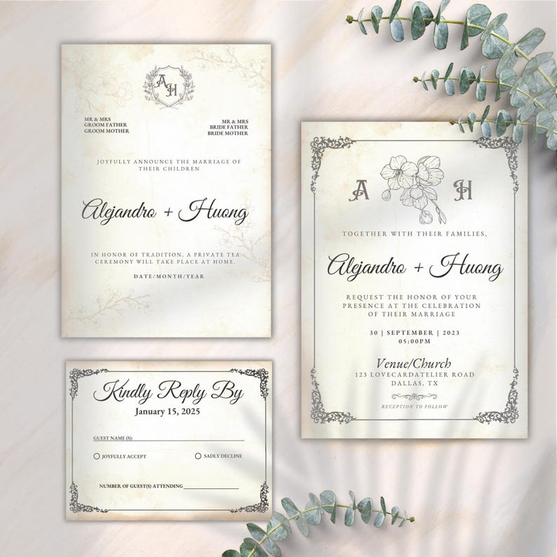 Regency-inspired Wedding Invitation Suite Multilingual Wedding Invite ...