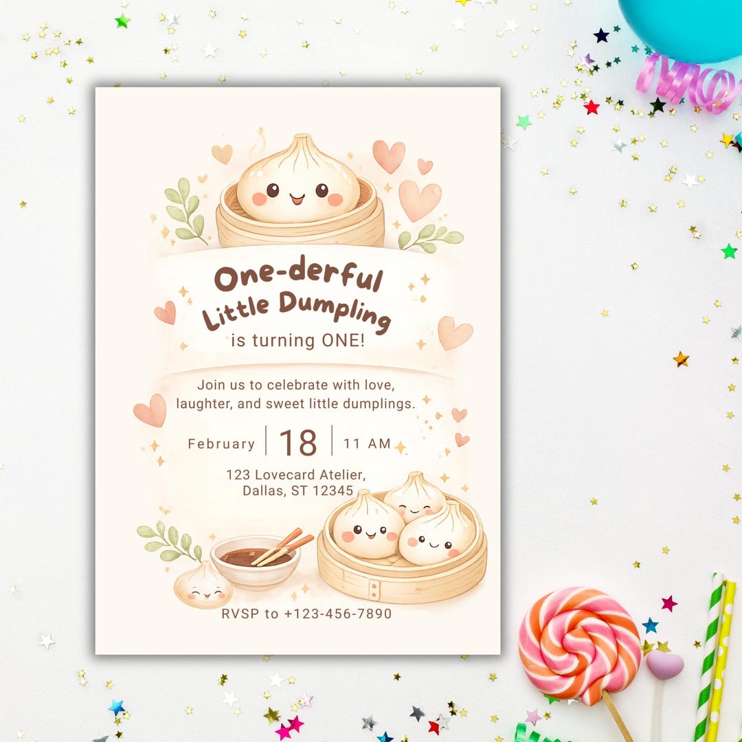 Dumpling 1st Birthday Invitation | One-derful Little Dumpling Editable ...