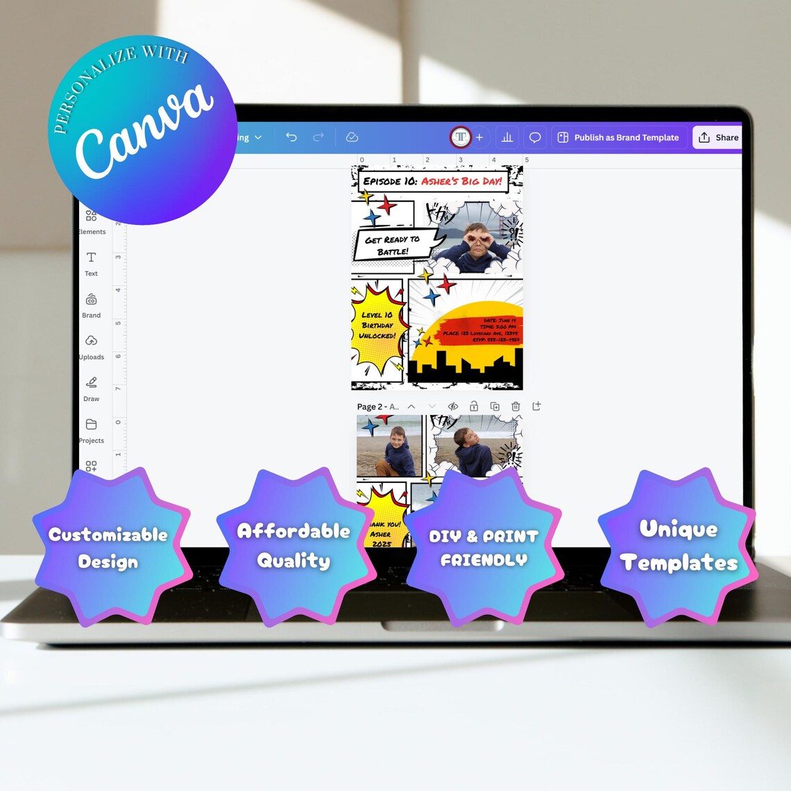 Manga Birthday Invitation: Comic Book Party, Editable Canva Template ...