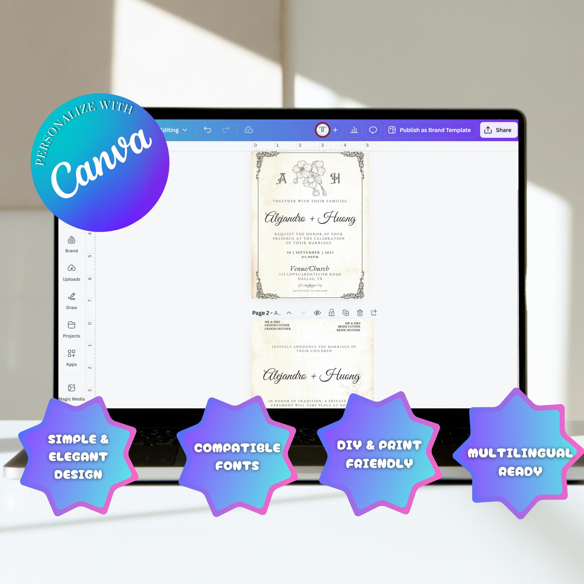 Regency-inspired Wedding Invitation Suite Multilingual Wedding Invite ...