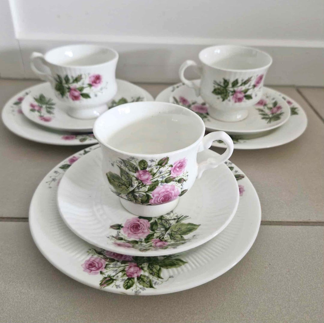Vintage Hitkari Bone China 9 Pc Rose Tea Cup Trio Sets - Etsy