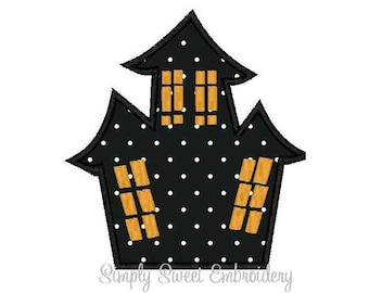 Haunted House Applique Embroidery Design, Halloween Applique, House ...