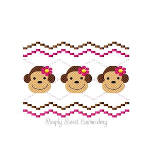 Girl Monkey Faux Smocking Machine Embroidery Design - Etsy