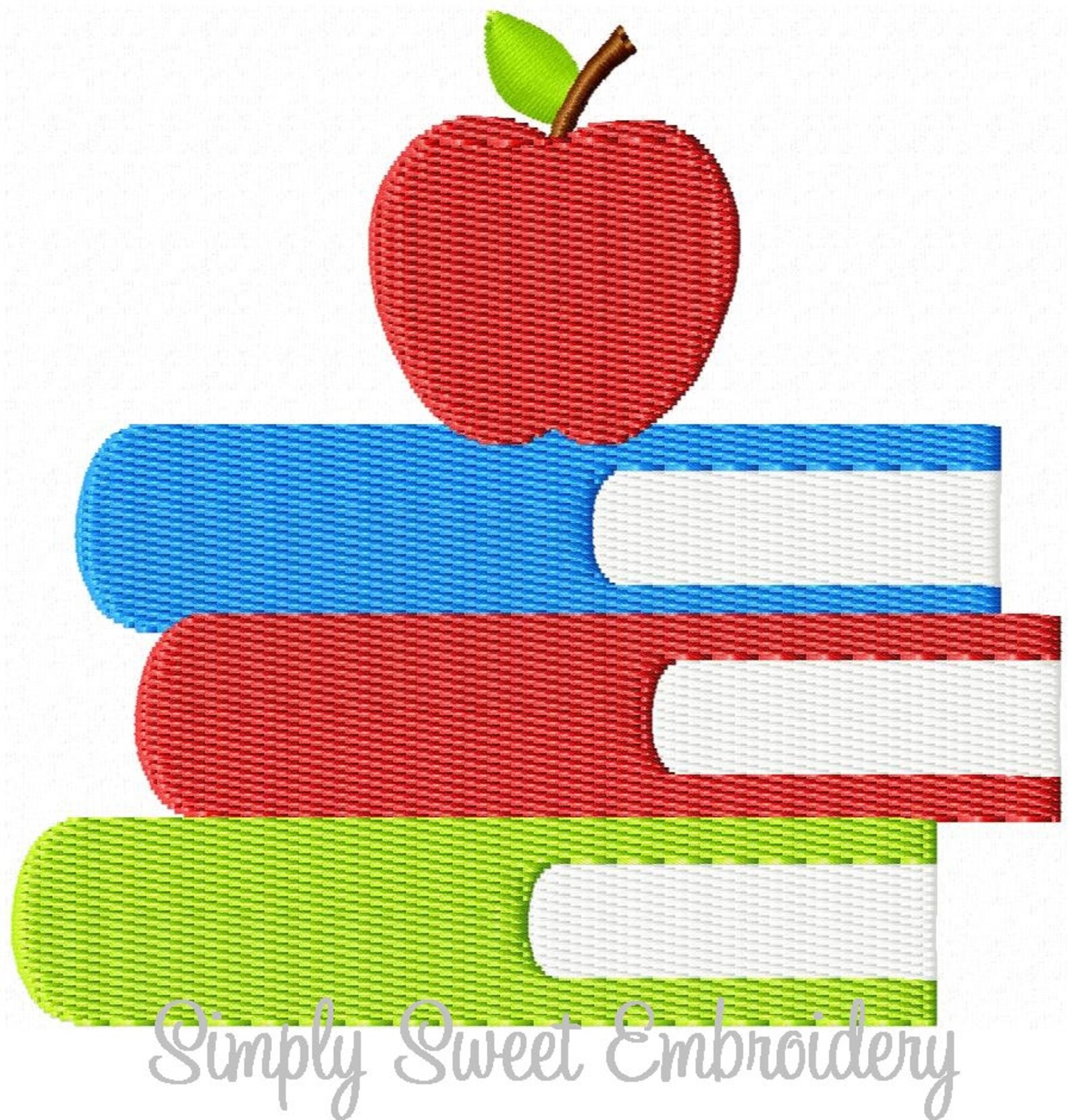Apple Stack of Books Machine Embroidery Mini Design - Etsy