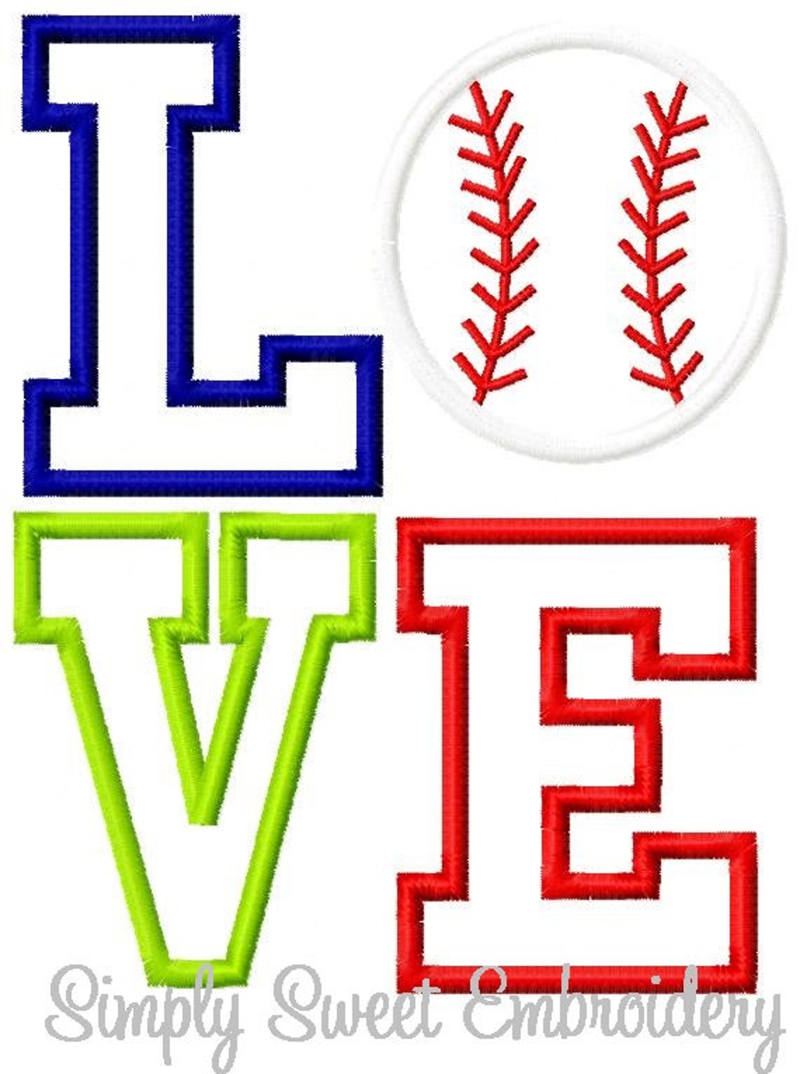 Love Baseball Machine Embroidery Applique Design - Etsy