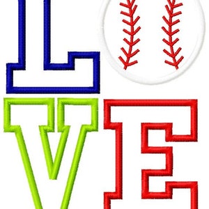 Love Baseball Machine Embroidery Applique Design - Etsy