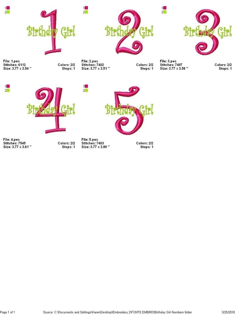 Birthday Girl Numbers Machine Embroidery Monogram Design Set - Etsy