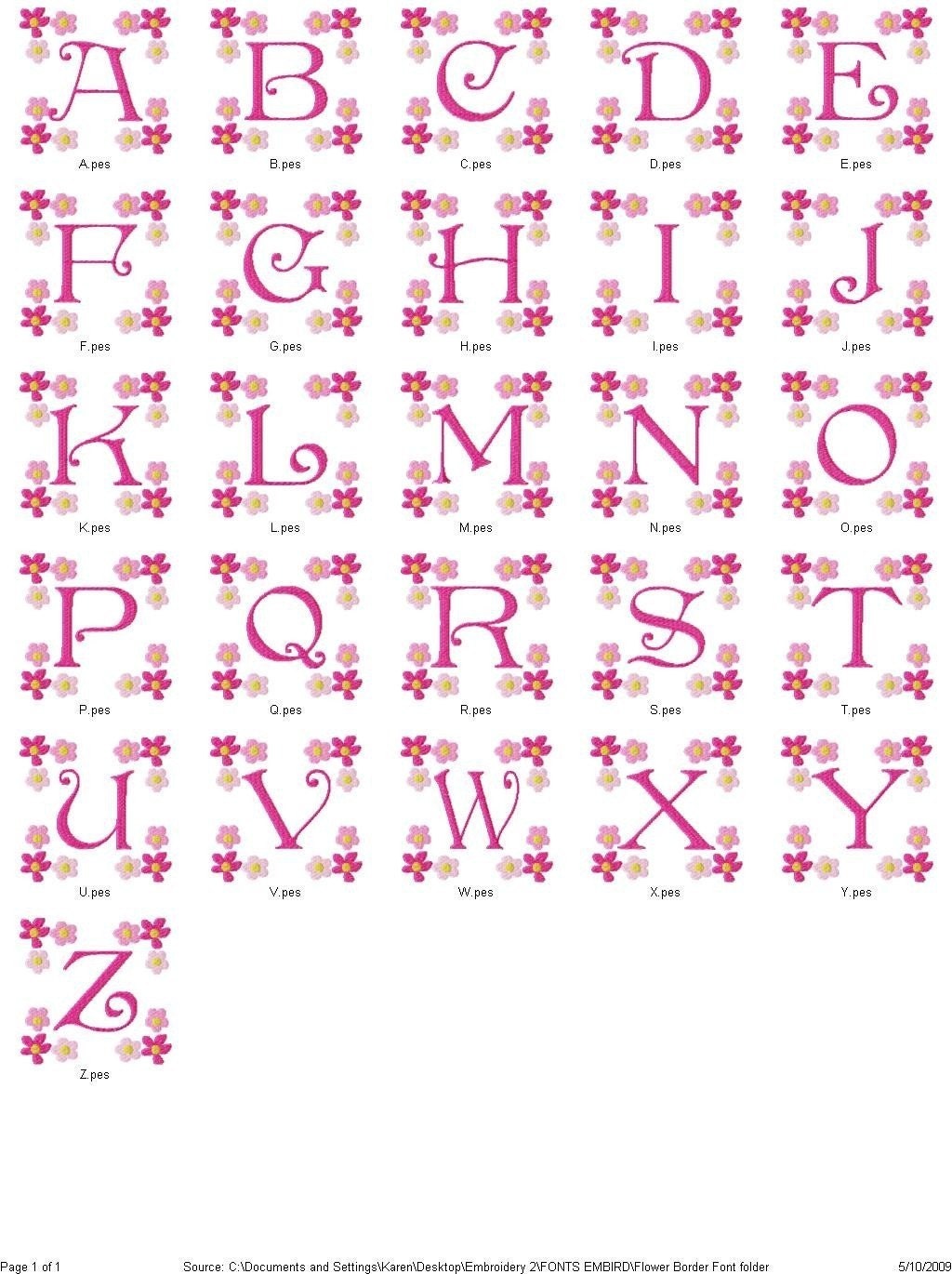 Flower Frame Machine Embroidery Monogram Font Set - Etsy