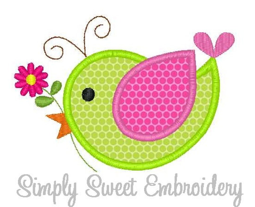 Bird Flower Machine Embroidery Applique - Etsy