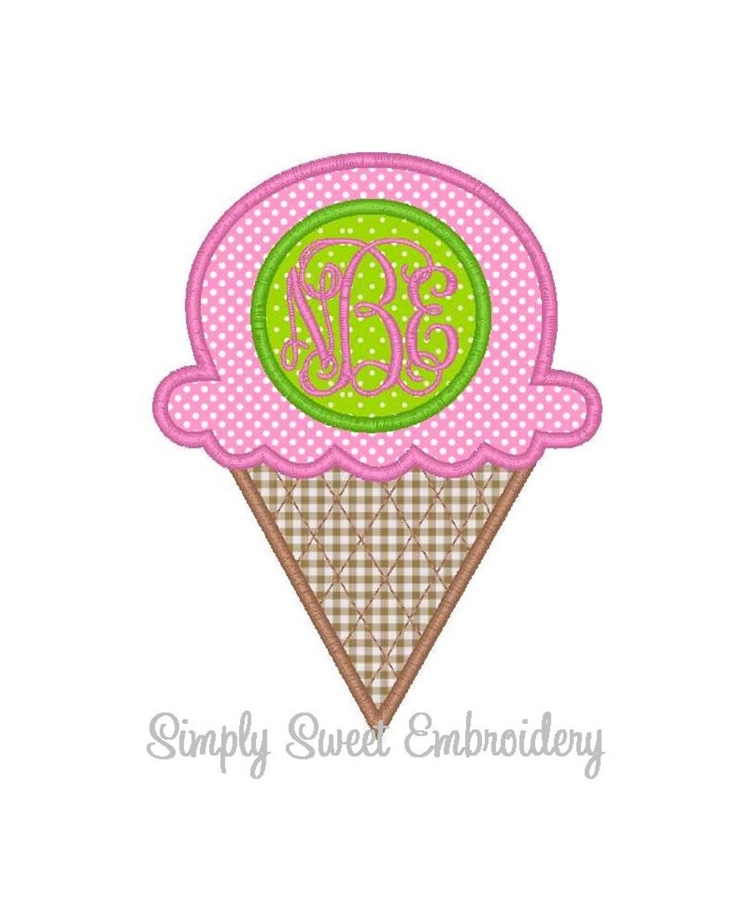 Ice Cream Cone Monogram Machine Embroidery Applique - Etsy
