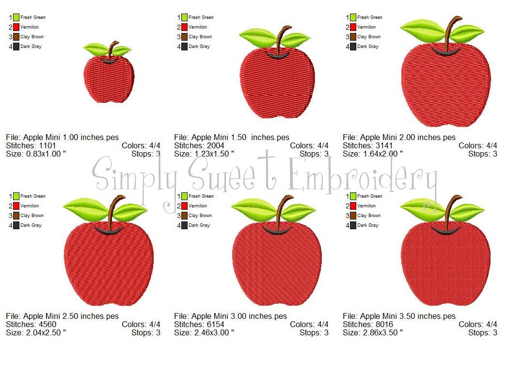 Apple Mini Machine Embroidery Design 6 Sizes | Etsy