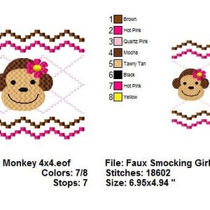 Girl Monkey Faux Smocking Machine Embroidery Design - Etsy
