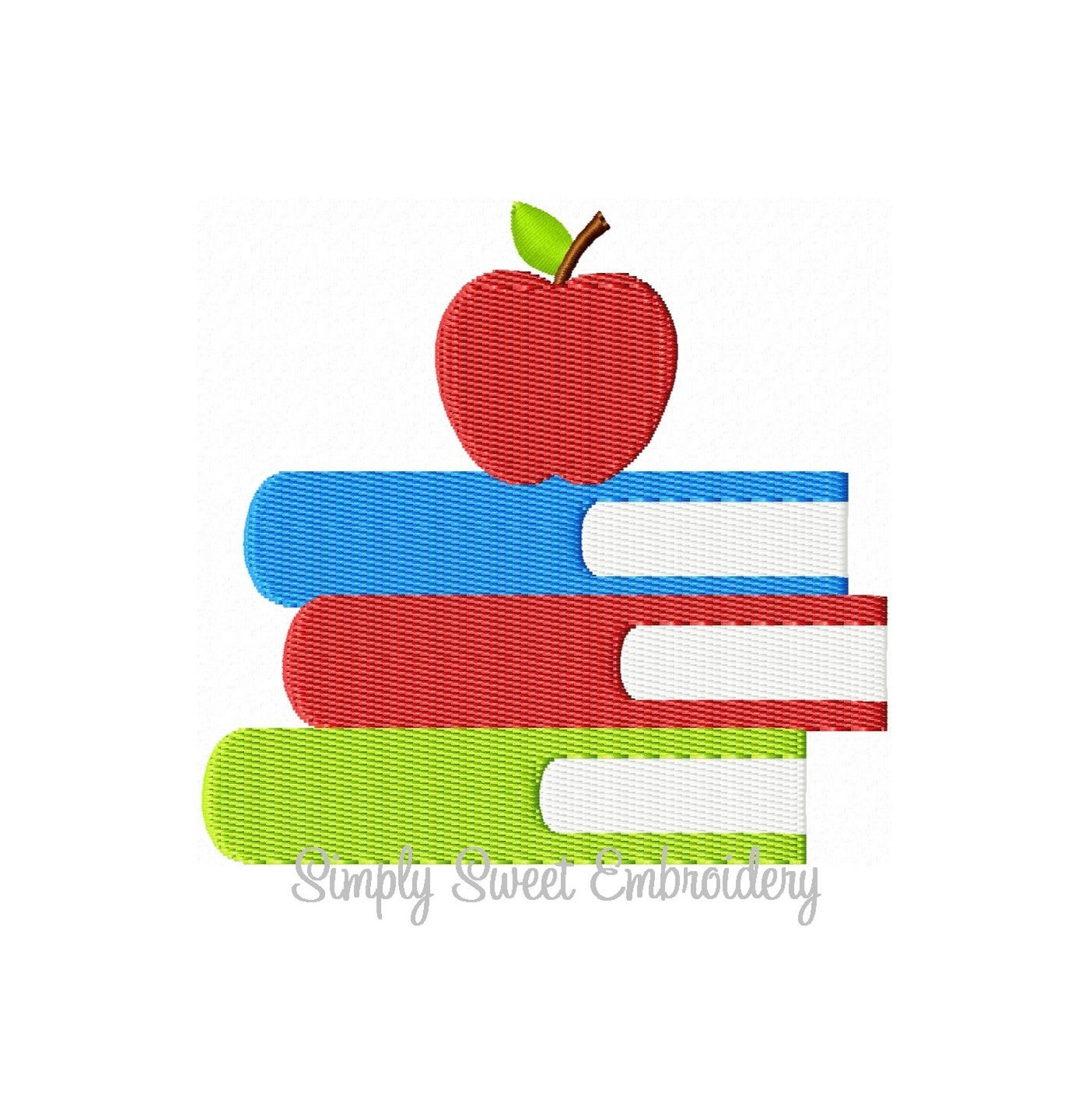Apple Stack of Books Machine Embroidery Mini Design - Etsy