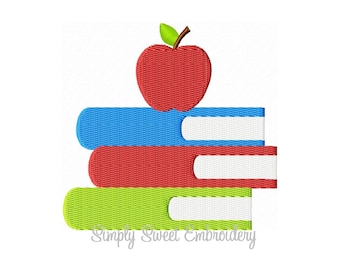 Mini Fill Back to School Apple and Stack of Books Machine Embroidery ...