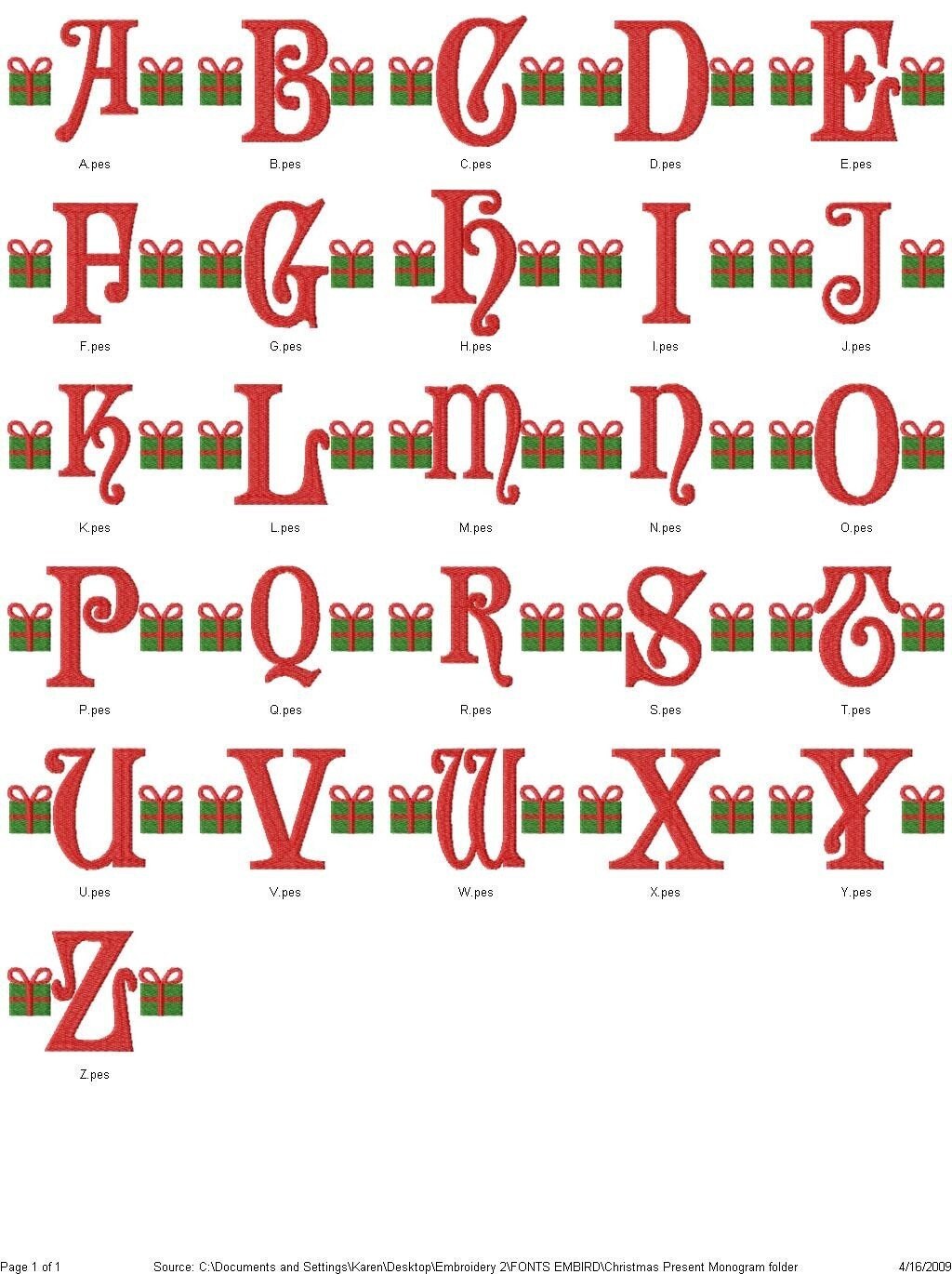 Christmas Present Machine Embroidery Monogram Font Set - Etsy