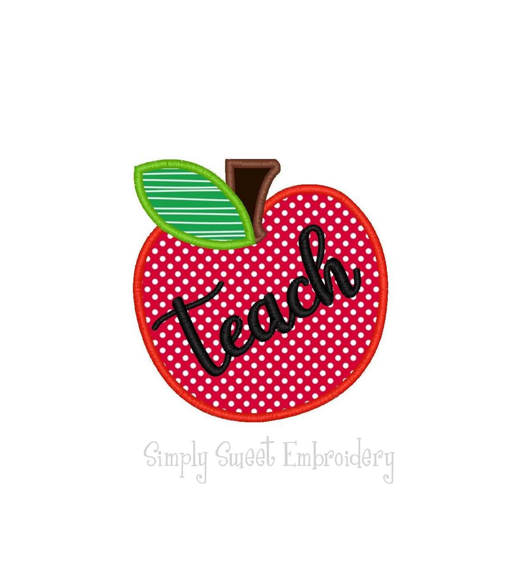 Teach Apple Machine Embroidery Applique Design - 4 Sizes - Etsy