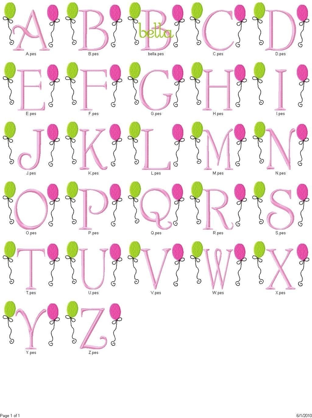 Balloon / Birthday Design Machine Embroidery Monogram Font Set - Etsy
