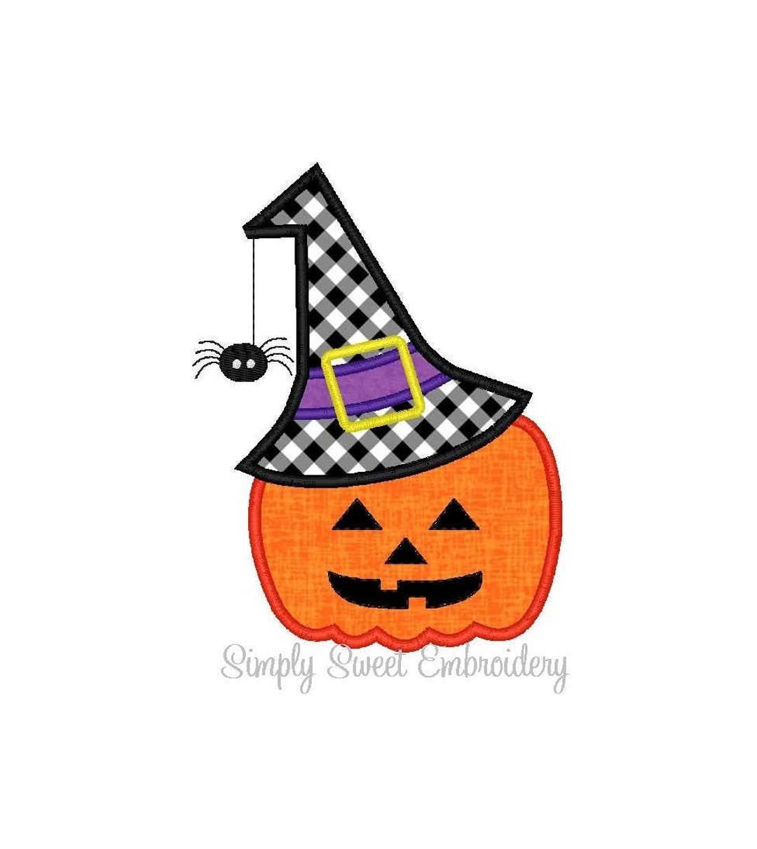 Halloween Jack O Lantern Witch Hat Machine Embroidery Applique Design ...