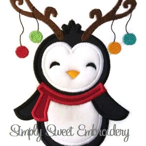 Penguin Reindeer Machine Embroidery Applique Design | Etsy