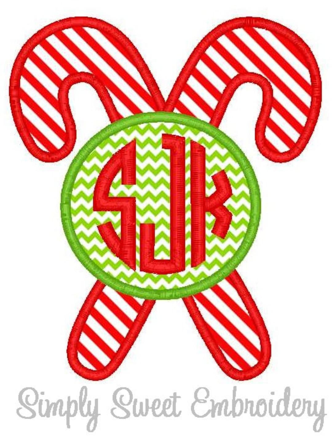 Candy Canes Monogram Machine Embroidery Applique - Etsy