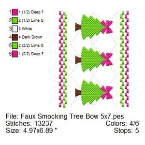 Faux Smocking Christmas Tree With Bow Machine Embroidery Design - 3 ...