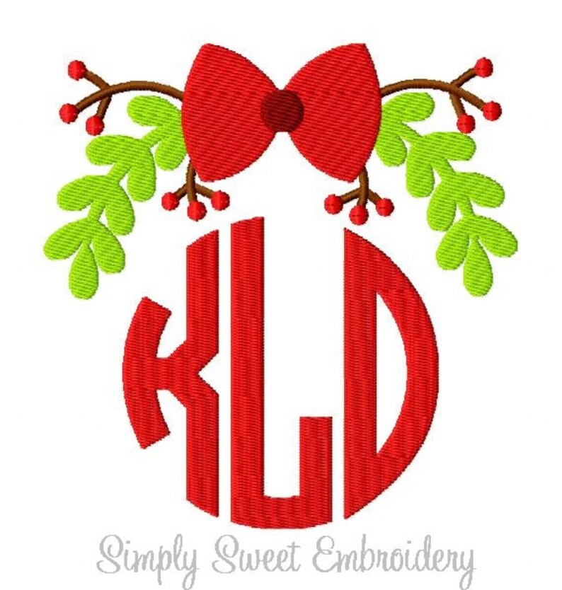 Christmas Holly Bow Monogram Topper Machine Embroidery Design - Etsy