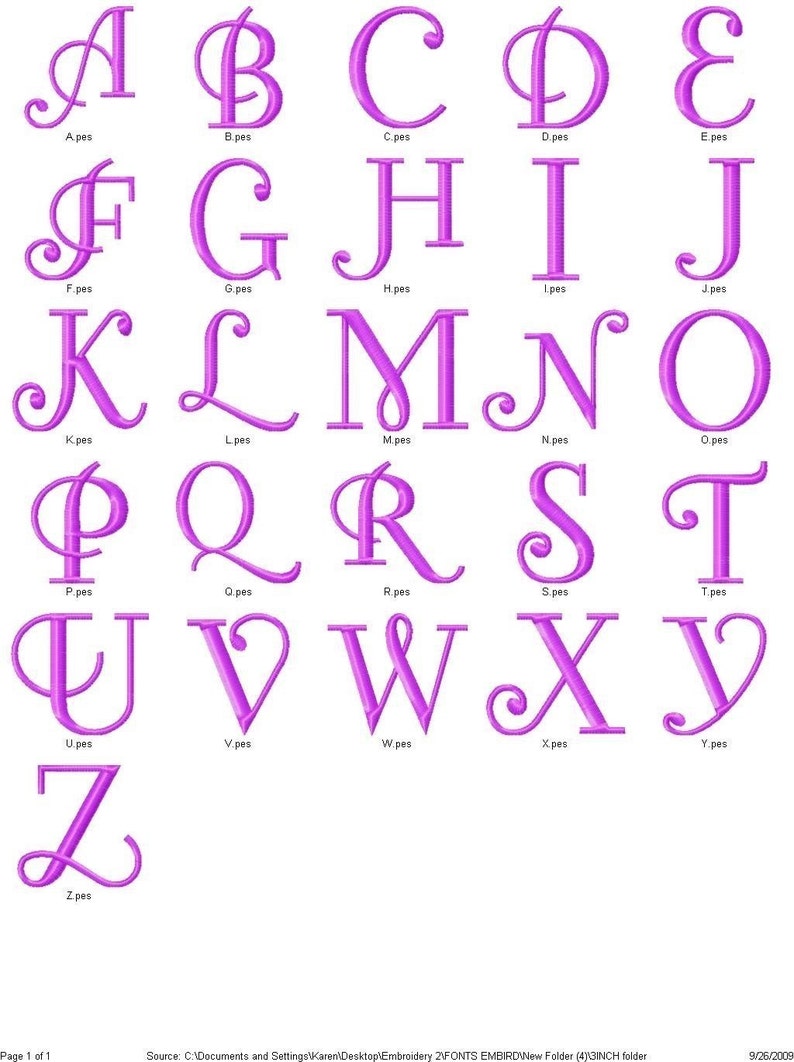 Curly Script Monogram Font Set Machine Embroidery - Etsy