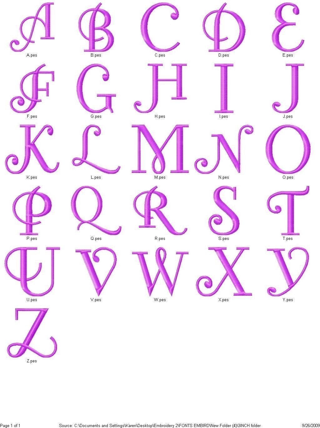 Curly Script Monogram Font Set Machine Embroidery - Etsy