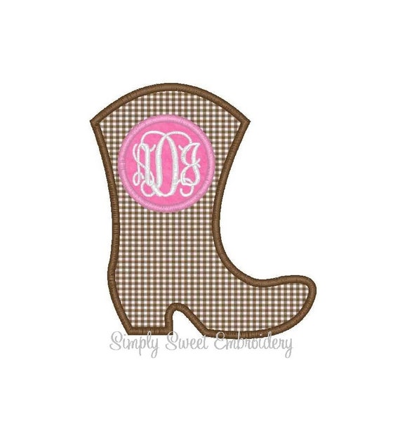 Cowboy Boot Monogram Machine Embroidery Applique Design | Etsy