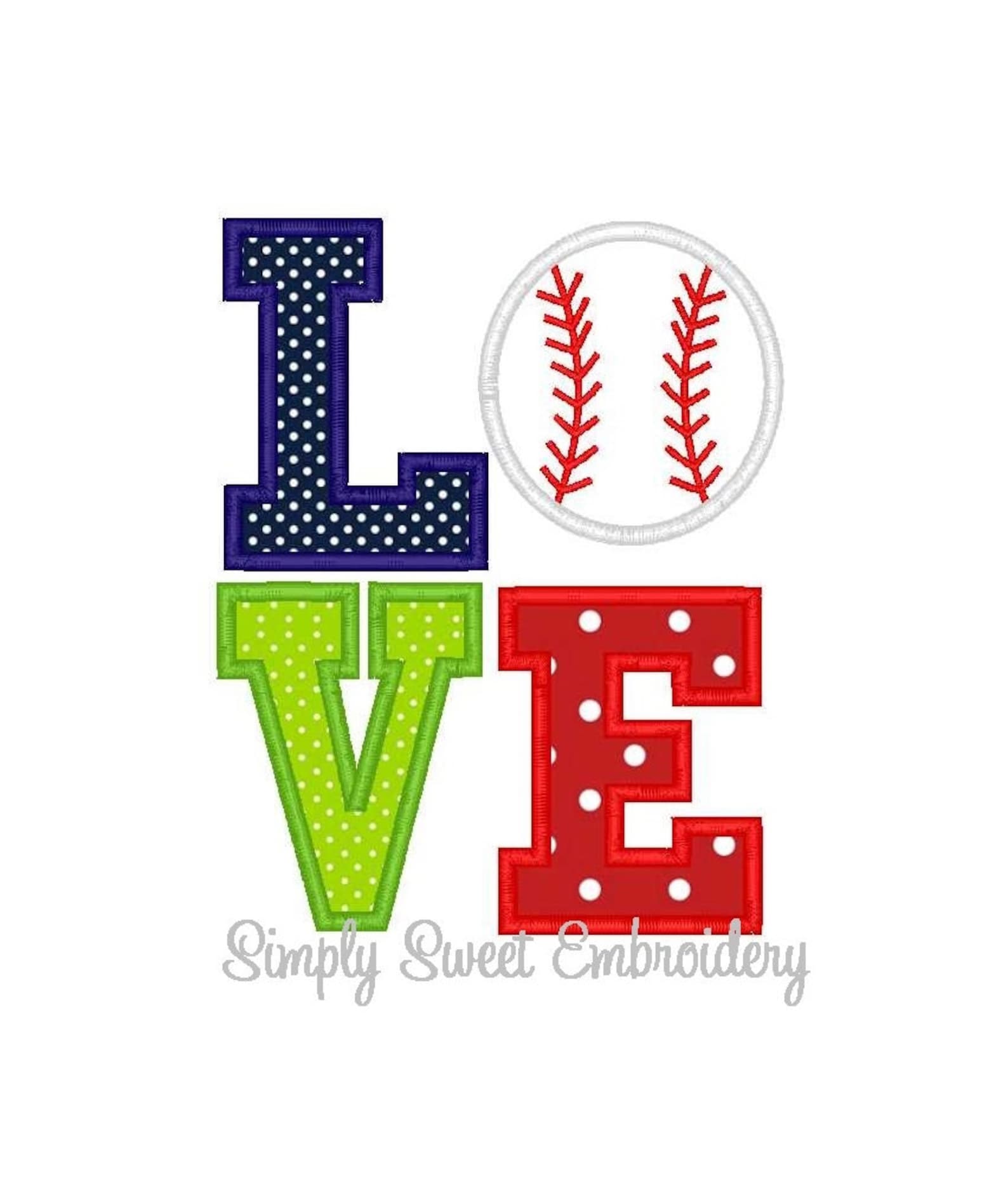 Love Baseball Machine Embroidery Applique Design - Etsy